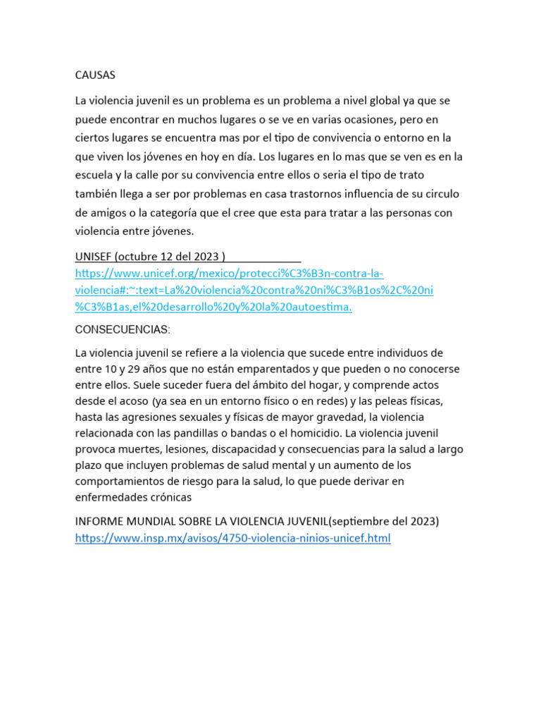 Violencia Juvenil Pdf Violencia Agresión