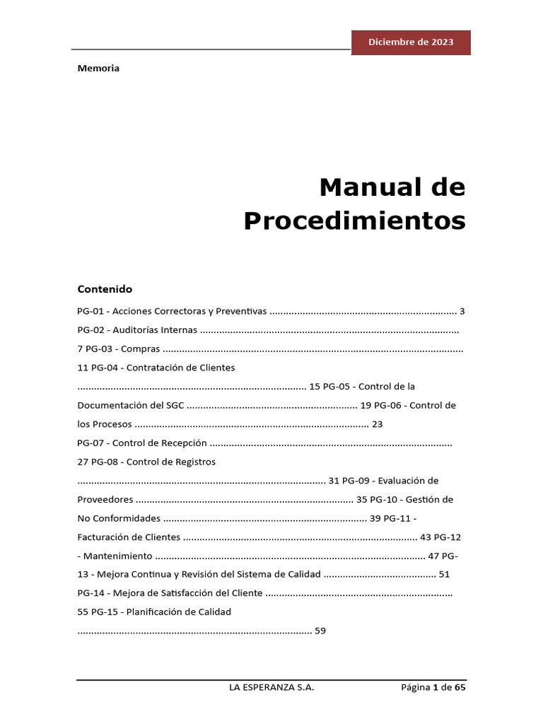 8 - Manual de Procedimientos | PDF | Calidad (comercial) | Sistema de manejo de calidad