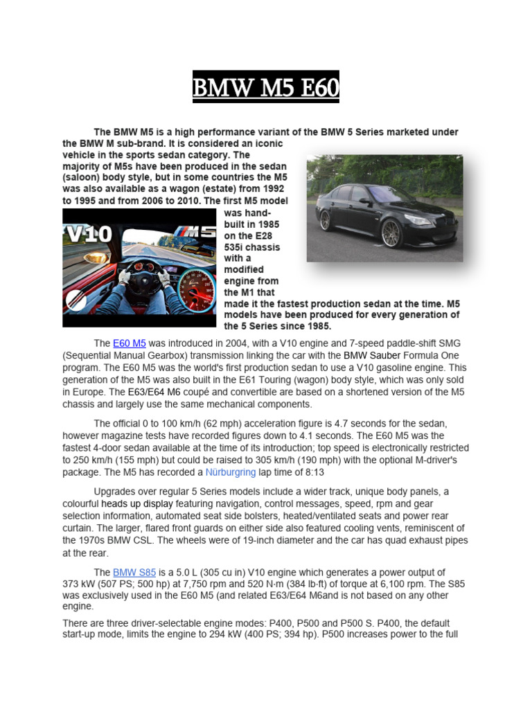 BMW M5 E60 | PDF | Land Vehicles | Car Manufacturers Of Germany