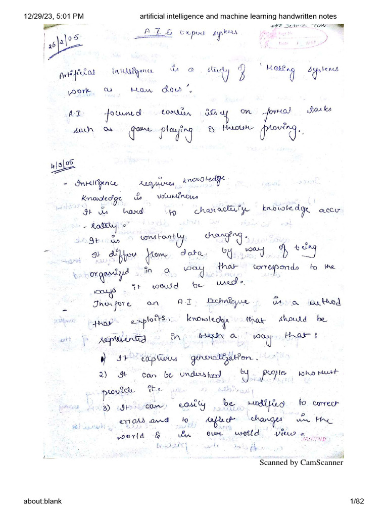 Artificial Intelligence and Machine Learning Handwritten Notes | PDF ... Artificial Intelligence and Machine Learning Handwritten Notes | PDF ...