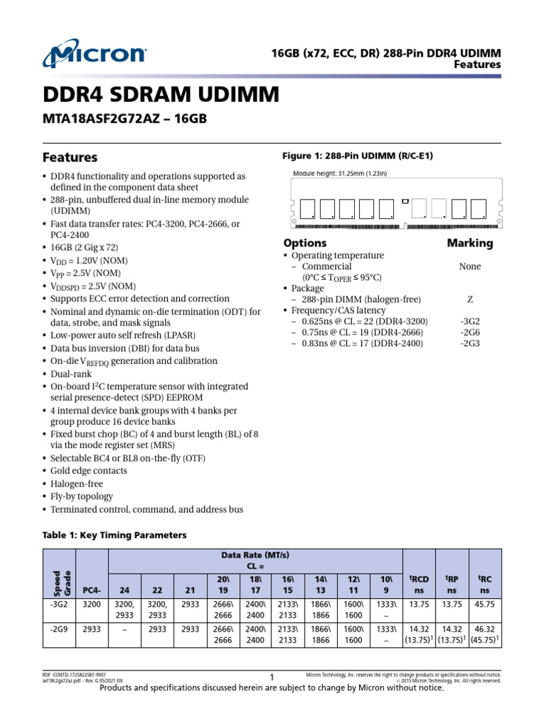 Micron 16Gb DDR4 288pin | PDF | Computer Data Storage | Electronics