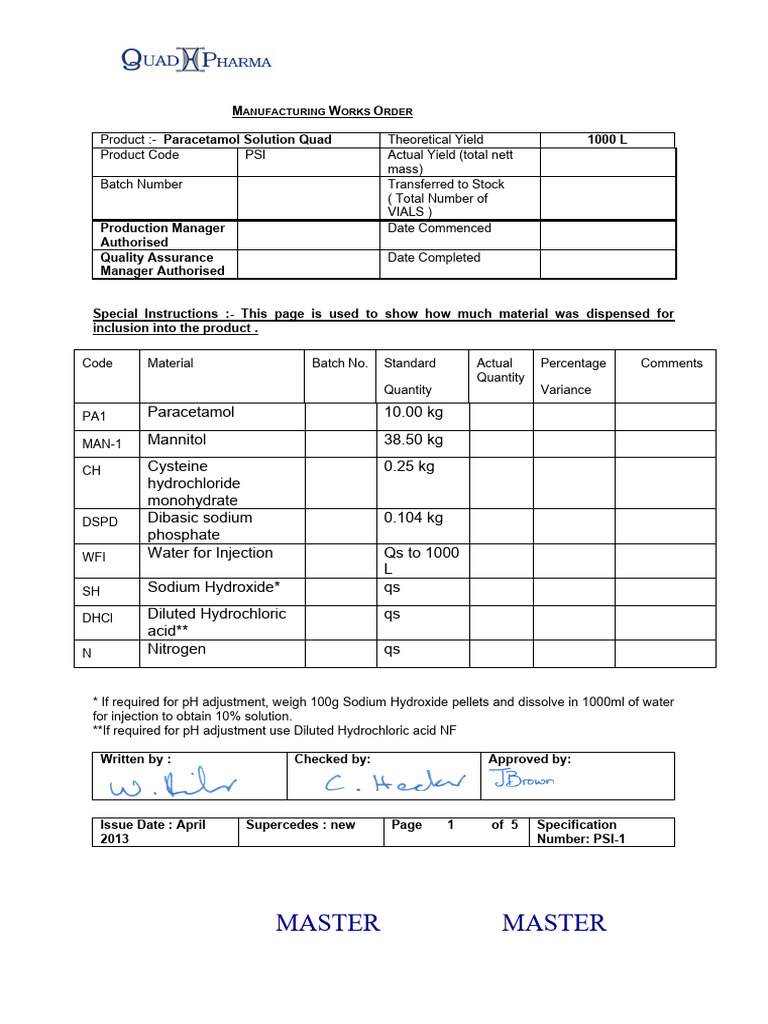 BMR (Sample Type) c1 | PDF | Chlorine | Chemical Substances