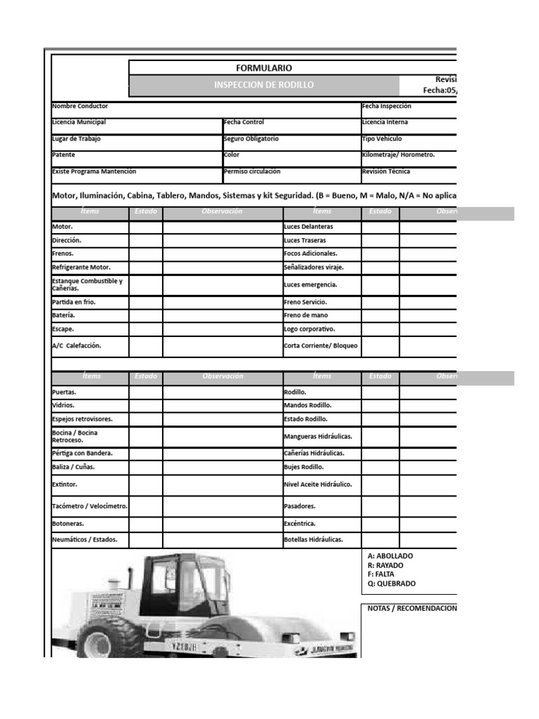 Check List - Rodillo Compactador | PDF | Vehículos | Vehículo de motor