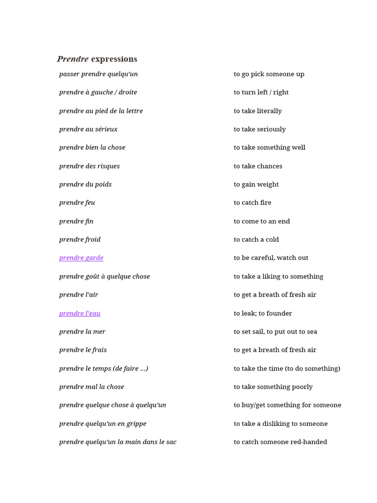 Expressions avec "prendre" en français | PDF