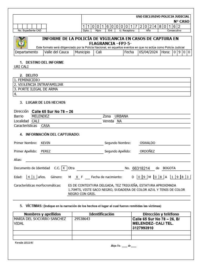 Fpj-05 Infor Polic Vigi en Flagrancia Kevin Oswaldo Perez | PDF