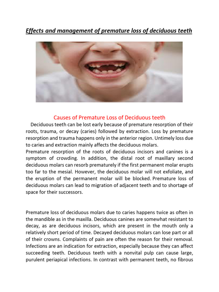 Premature Loss of Deciduous Teeth Effects | PDF | Tooth | Dentistry ...