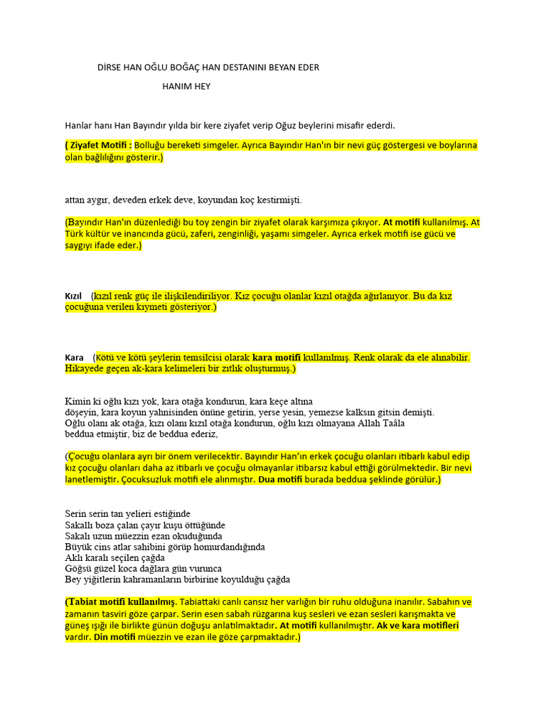 Hikaye Dirse Han Oğlu Boğaç Han Hikayesinin Motif İncelemesi | PDF