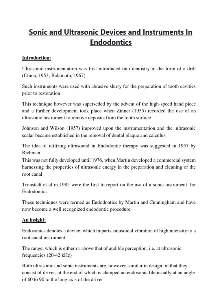 Sonic and Ultrasonic Devices and Instruments in Endodontics | PDF ...