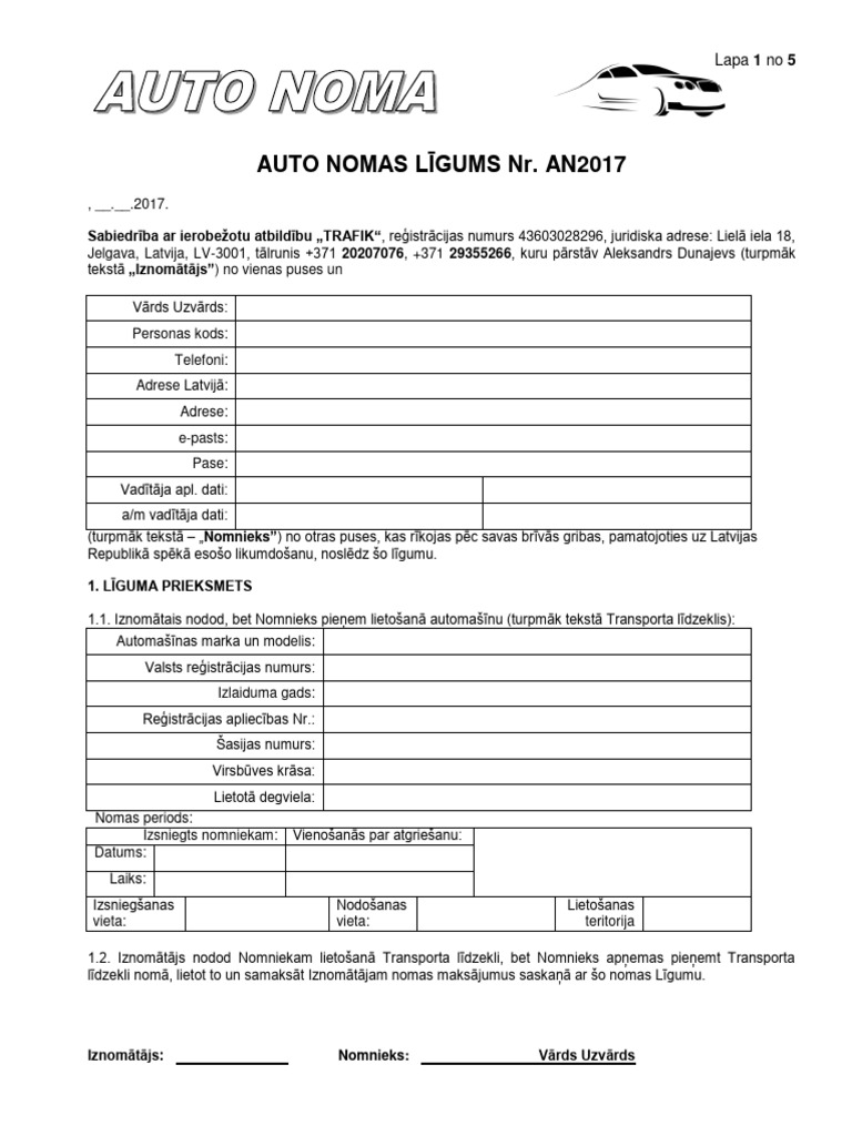 Auto Nomas Ligums 2017 | PDF