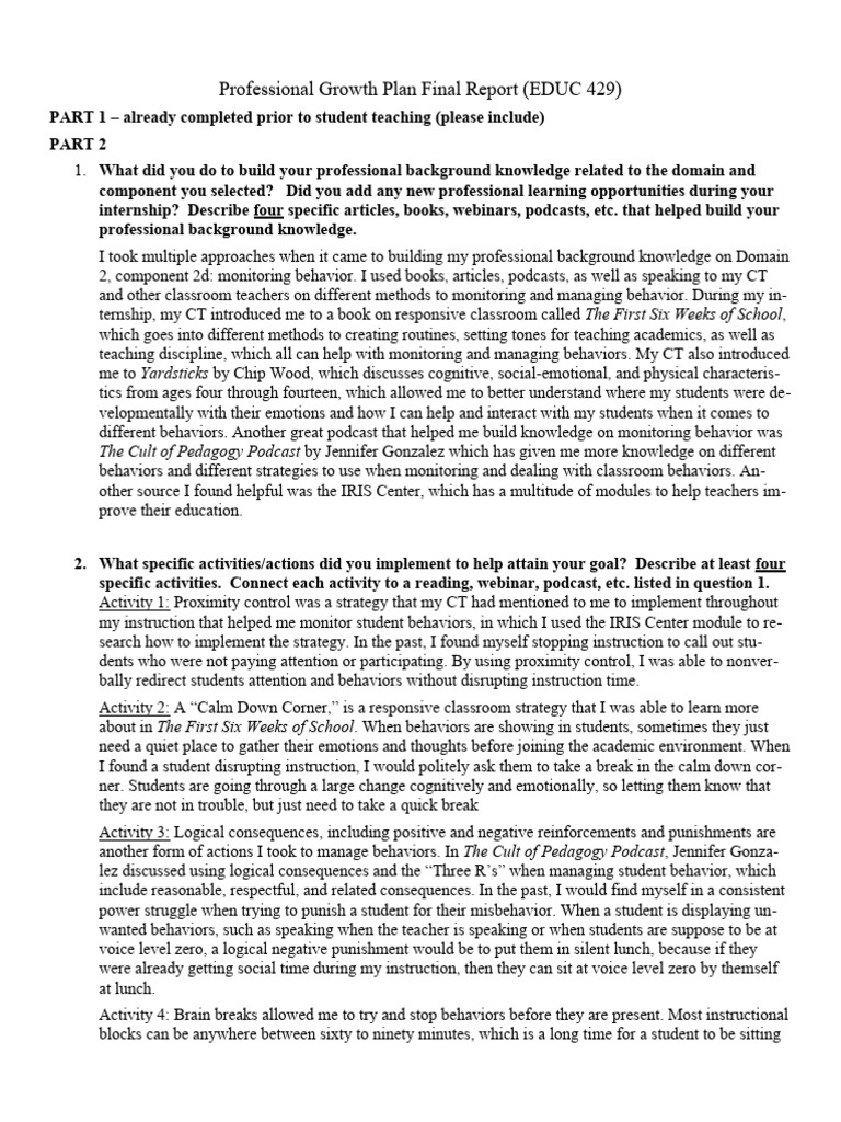 PGP Final Report - JW | PDF | Teachers | Learning