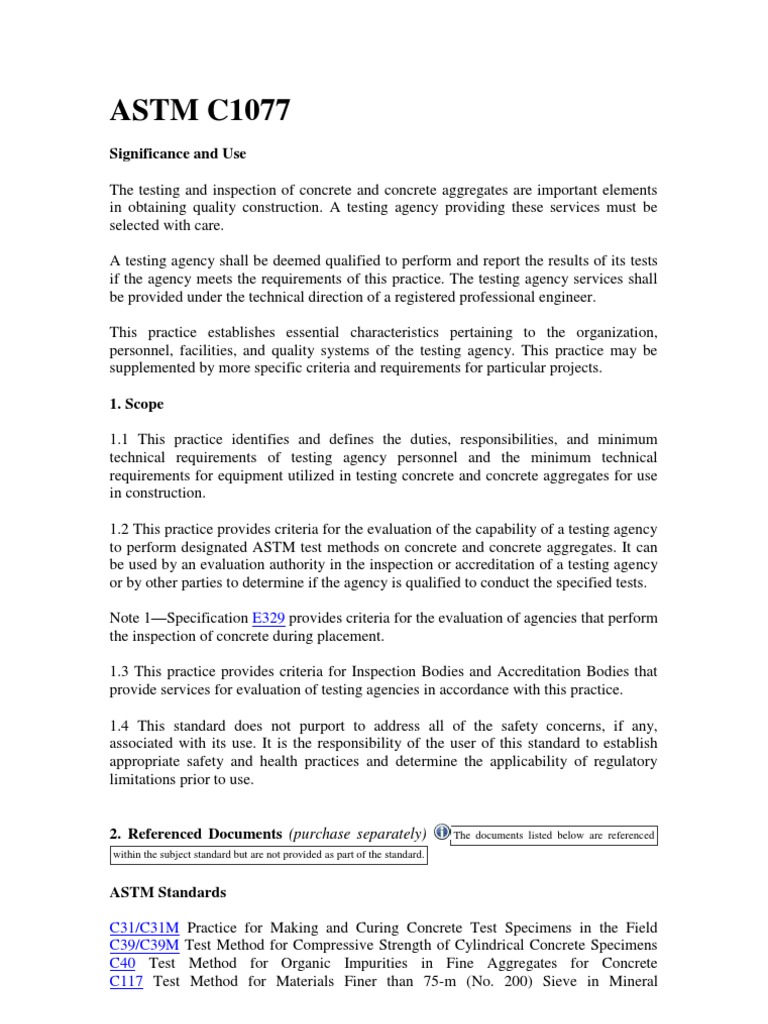 ASTM C1077: Testing Agency Standards | PDF | Concrete | Quality (Business)