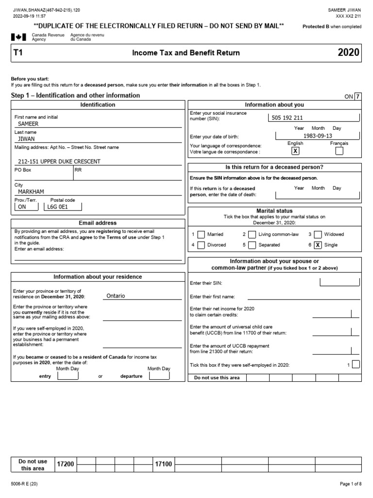 2020 T1 General Tax Return Guide | PDF | Tax Deduction | Tax Refund