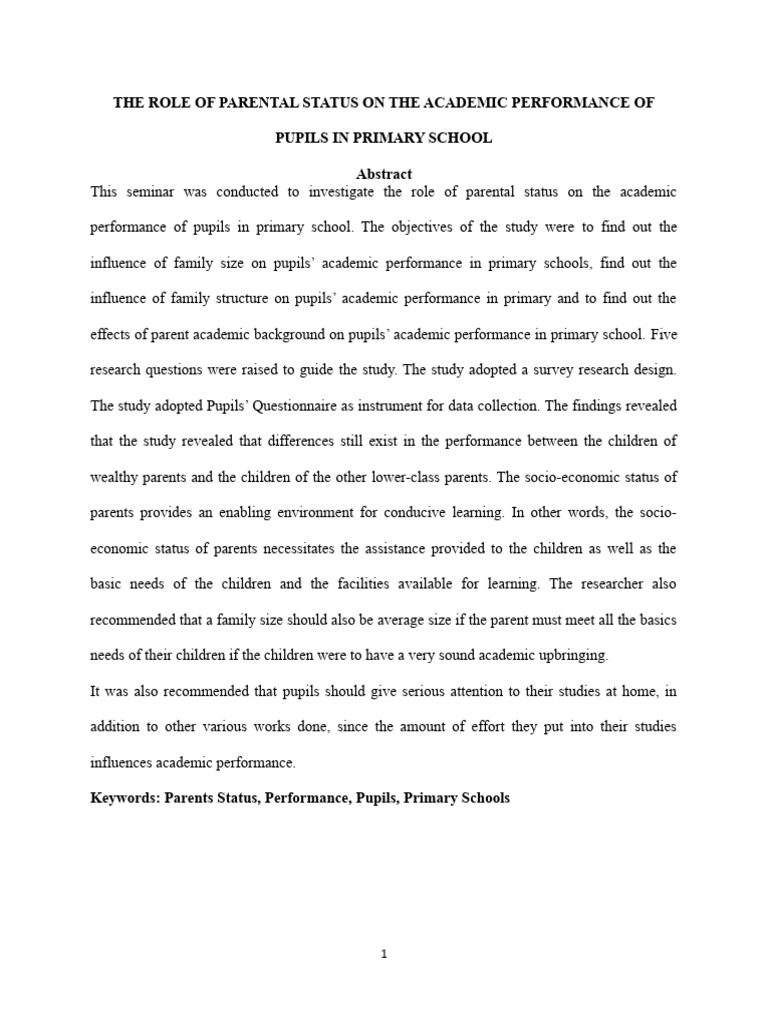 Parental Status and Pupils' Academic Performance | PDF | Parenting | Family