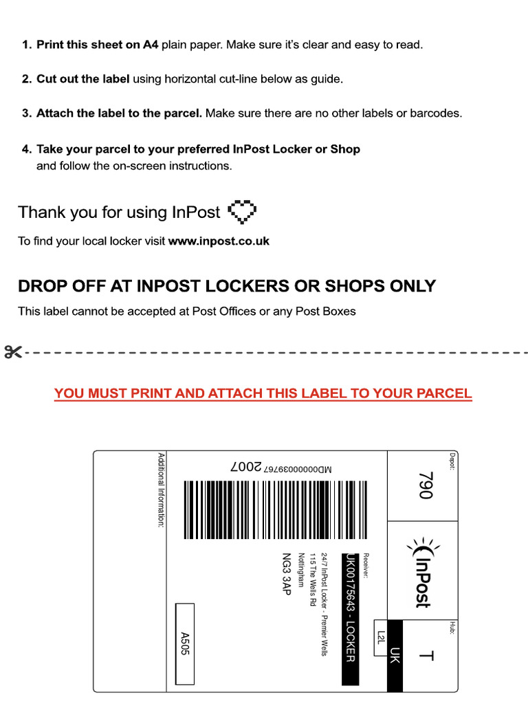 Thank You For Using Inpost: You Must Print and Attach This Label To ...
