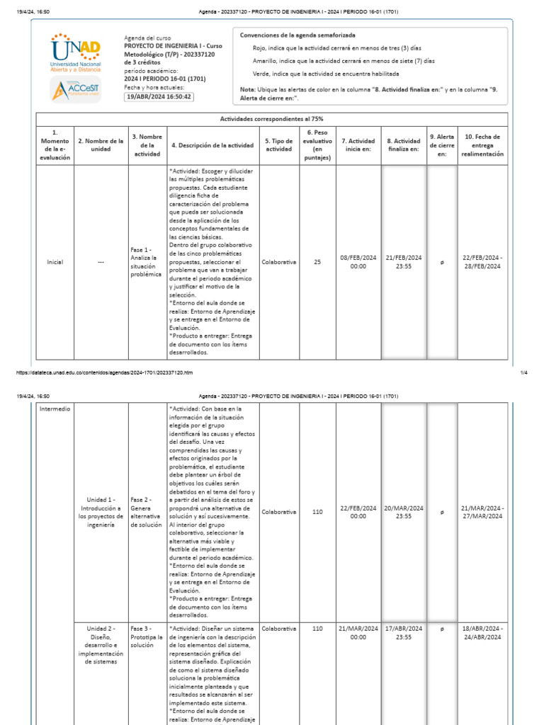 Agenda - 202337120 - PROYECTO DE INGENIERIA I - 2024 I PERIODO 16-01 (1701) | PDF
