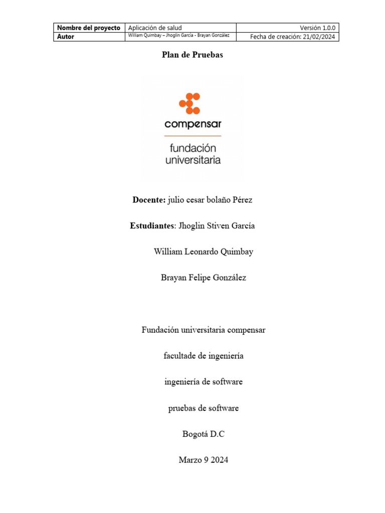 Plan de Pruebas | PDF | Diagnostico medico | Software de la aplicacion