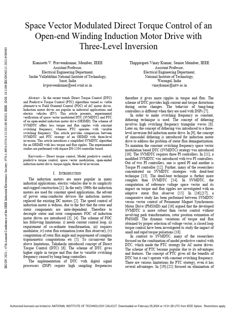 Space Vector Modulated Direct Torque Control Of An Open End Winding Induction Motor Drive With