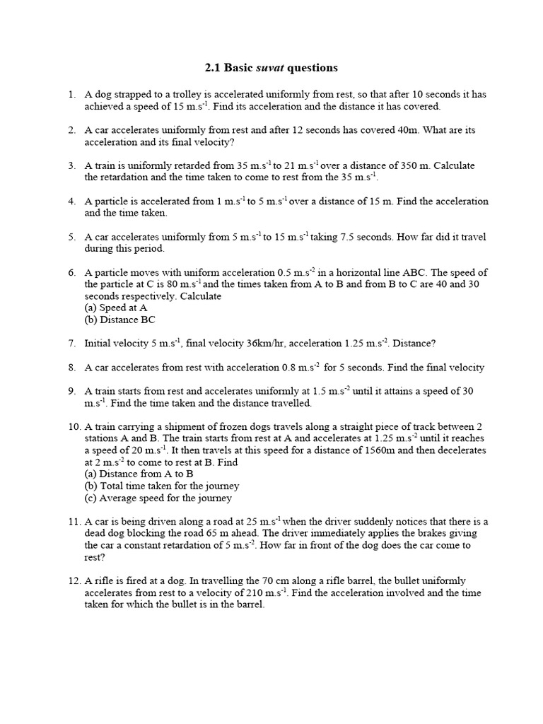 Basic SUVAT Problems and Solutions | PDF