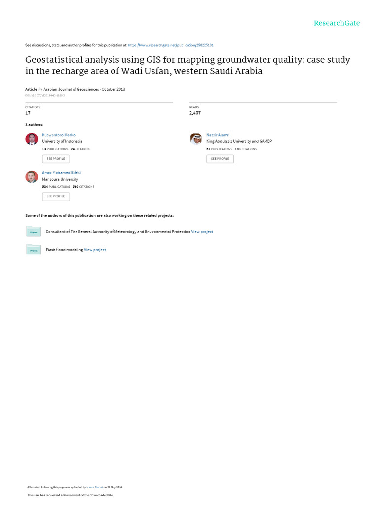 Geostatistical Analysis For Mapping Groundwater Quality | PDF | Spatial Analysis | Cross ...