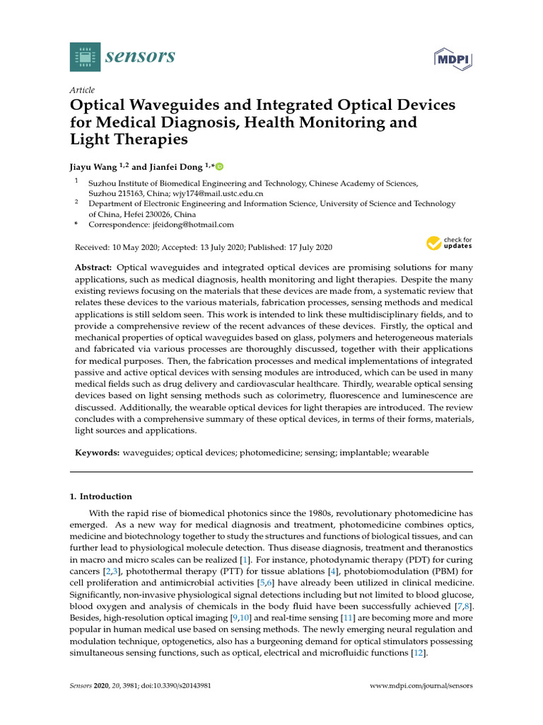 Waveguides Et Al. - 2020 - For Medical Diagnosis, Health Monitoring and | PDF | Optical Fiber | Silk
