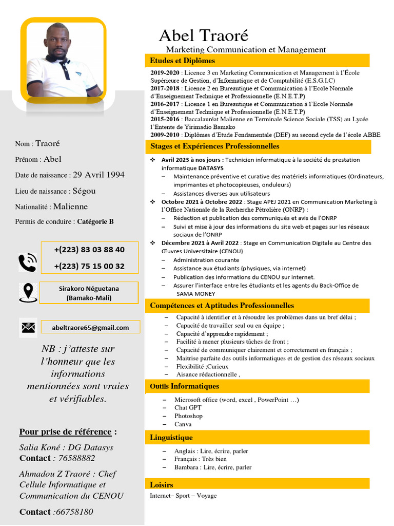 CV Abel Traoré | PDF | Logiciel | Informatique