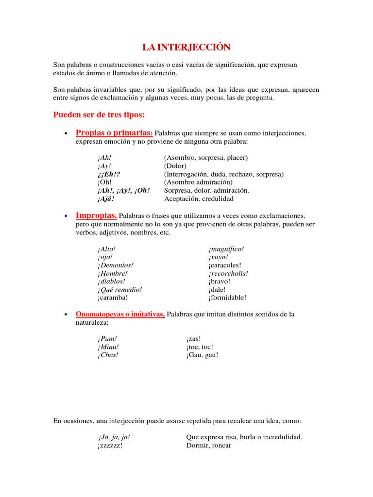 La Interjección | PDF | Unidades Semánticas