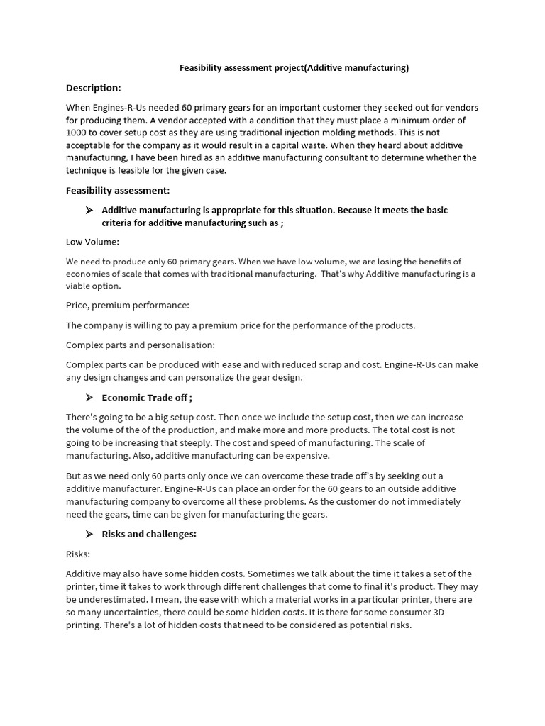 Additive Manufacturing Feasibility Study | PDF | Outsourcing | 3 D Printing