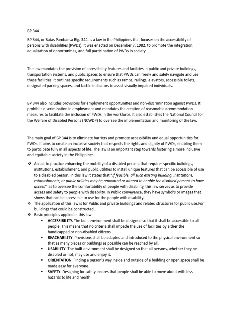BP 344 | PDF | Accessibility | Disability