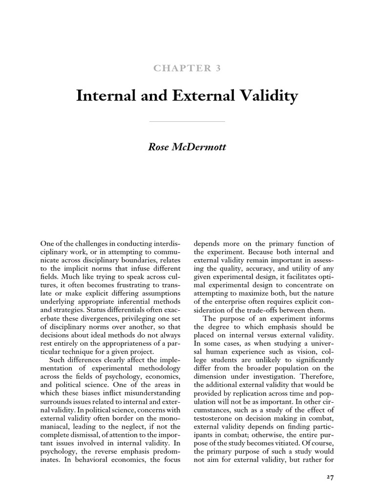 Internal and External Validity Rose Mcdermott | PDF | Experiment | Validity (Statistics)