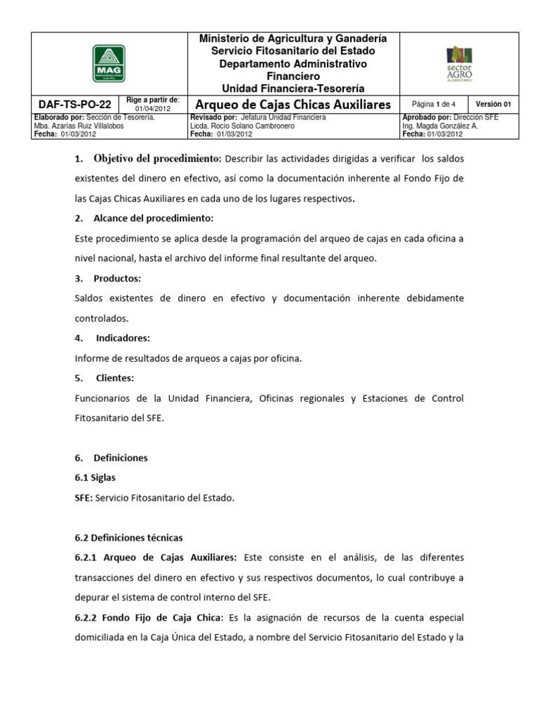 DAF TS PO 22 Arqueo de Cajas Chicas Auxiliares | PDF | Corrupción ...