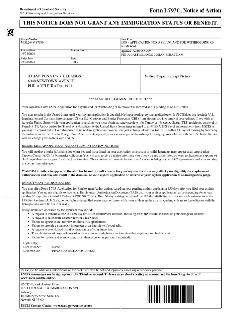 Receipt Notice | Download Free PDF | United States Citizenship And ...