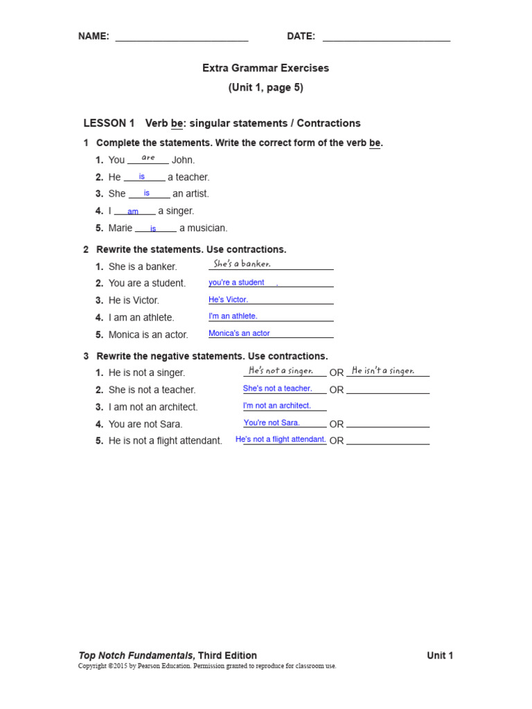 UNIT 01 Extra Grammar Exercises | PDF | Plural | Linguistics
