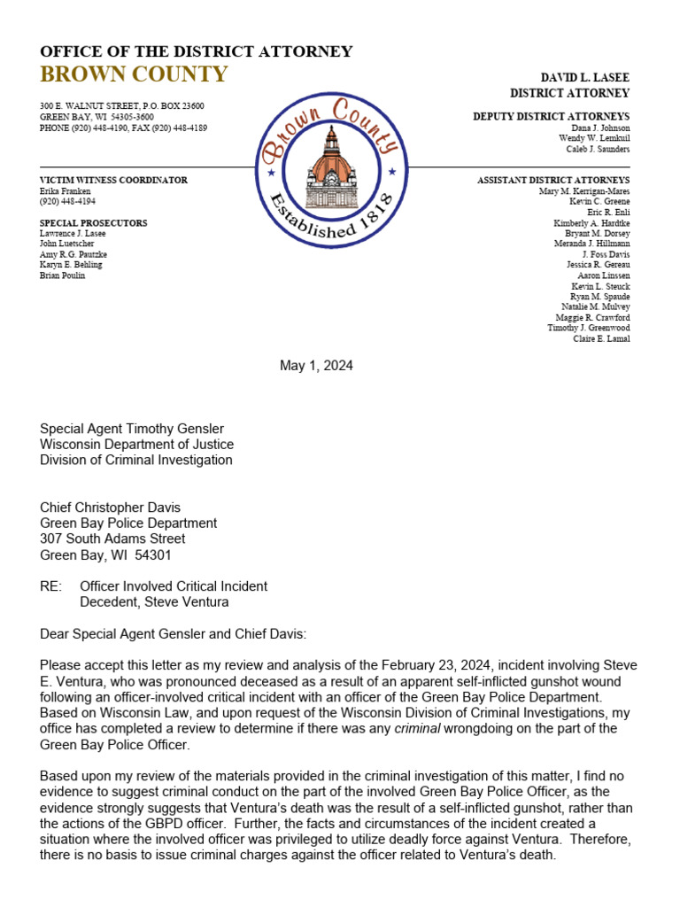 5.1.24 - DA Letter To DCI Re Ventura Shooting | PDF | Deadly Force ...