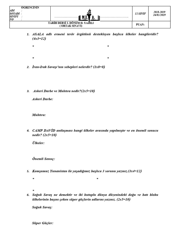 12tarih2 Donem2 Yazl | PDF