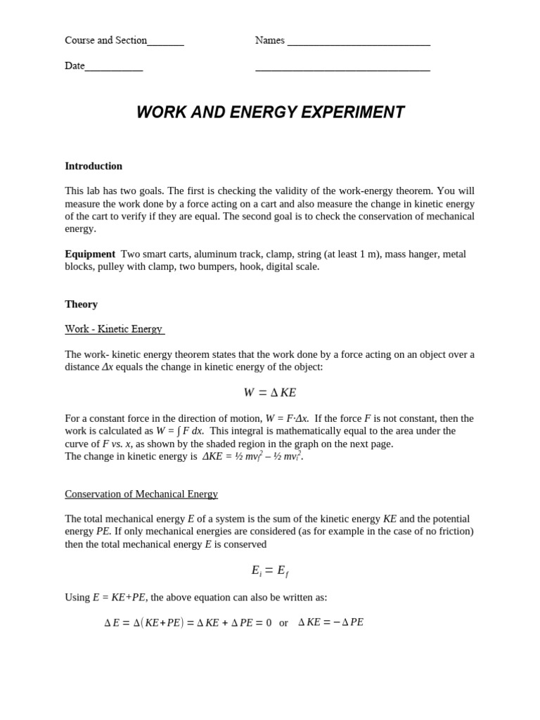 Work and Energy LAB | PDF | Force | Kinetic Energy
