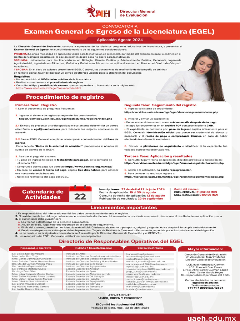 Convocatoria Egel Agosto 2024 | PDF | Documento de identidad