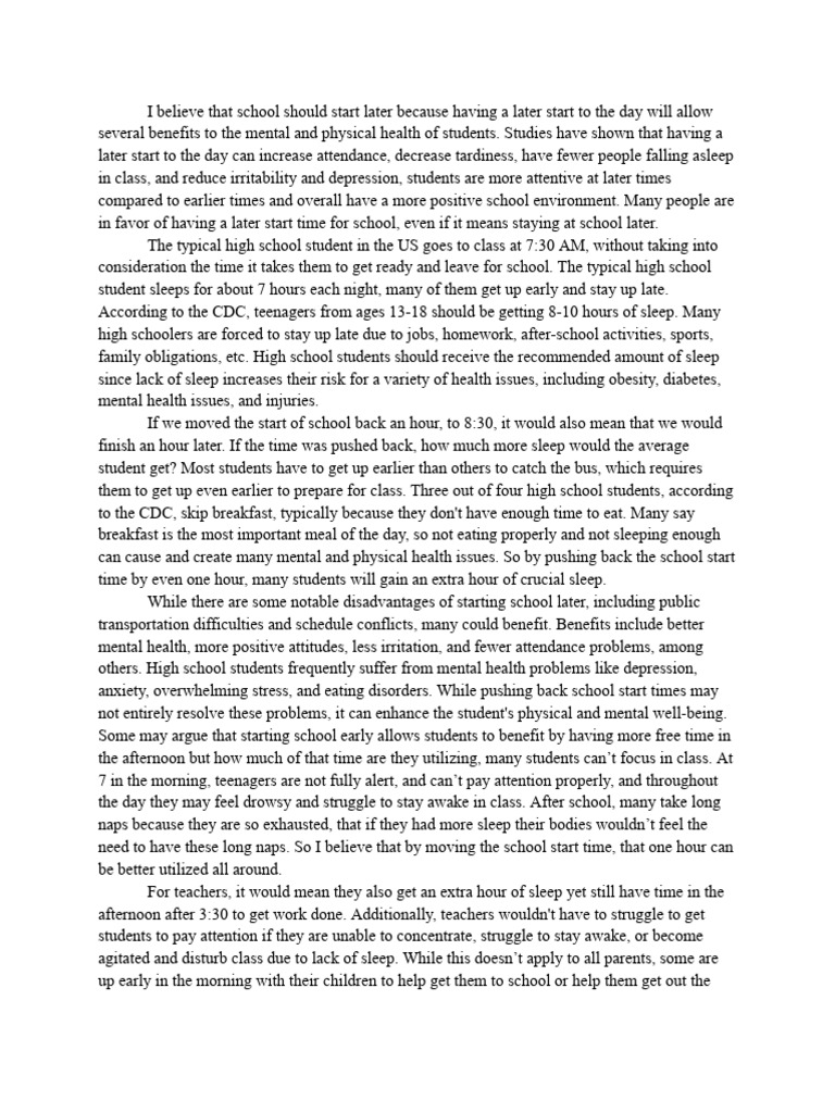 Why Should School Start Later For Students? Essay | PDF | Sleep ...