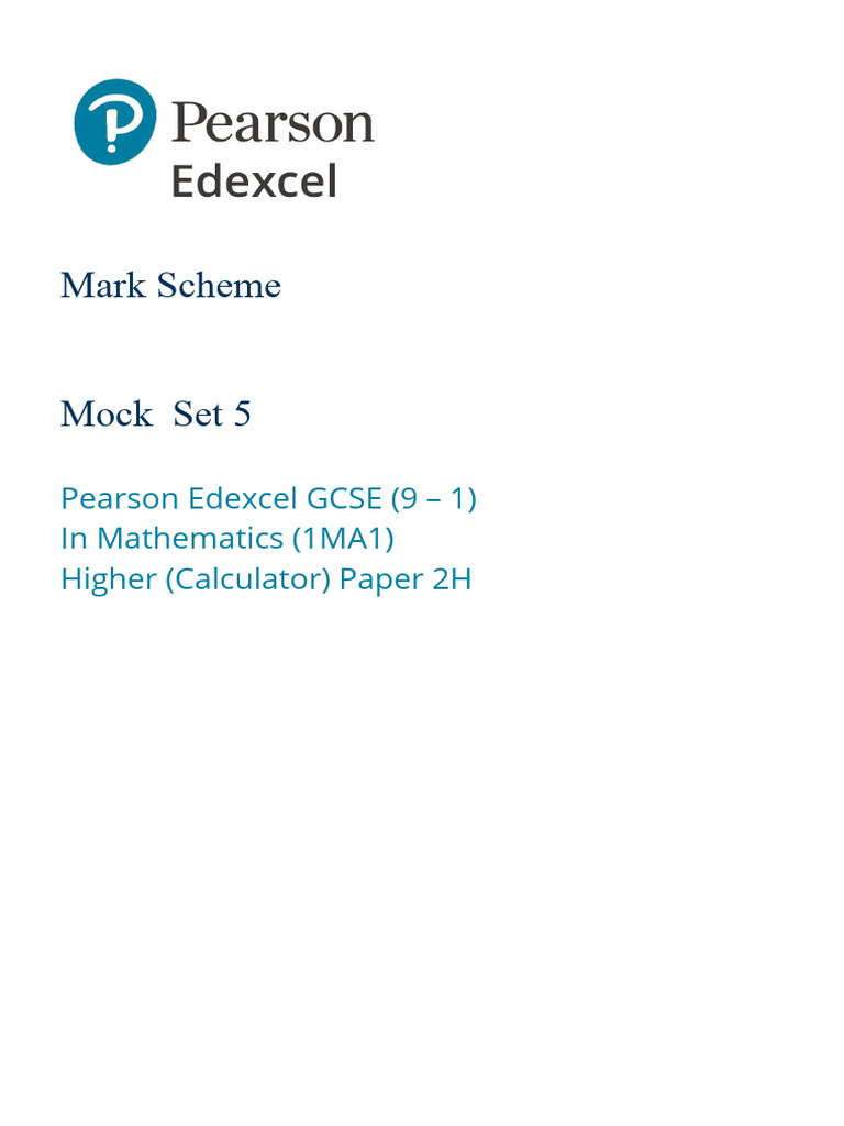 05c GCSE 9 1 Mathematics Mock Set 5 Paper 2H Mark Scheme Word 1 | PDF ...