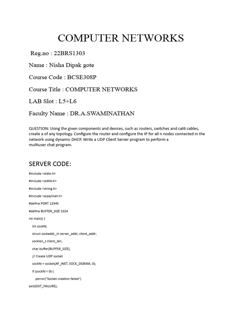 Computer Networks UDP Chat Program | PDF | Port (Computer Networking) | Network Socket