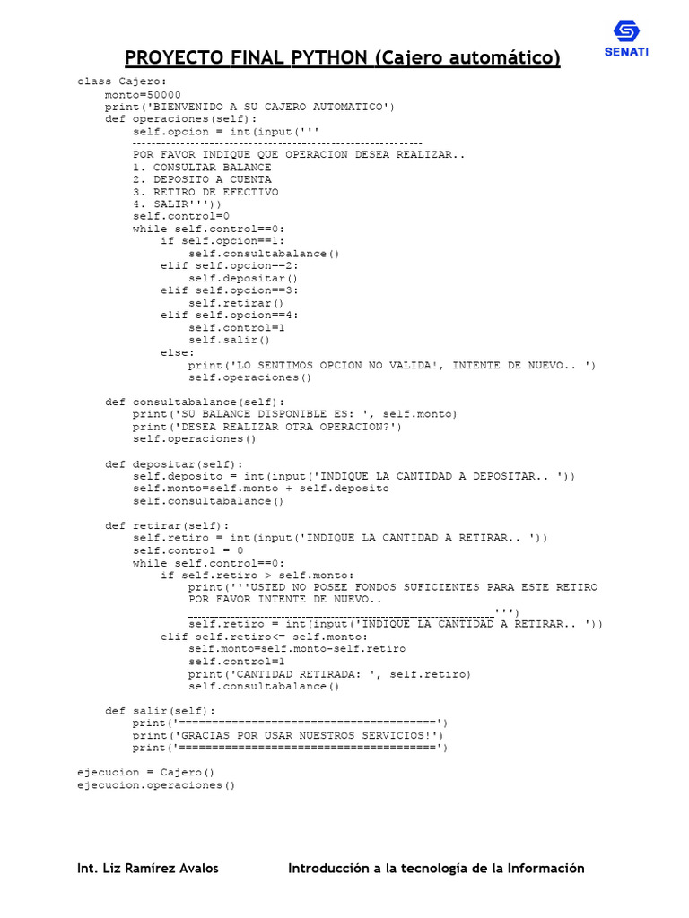 Cajero Automatico - Proyecto Final | PDF