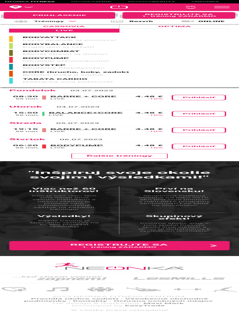 Rozvrh Cvičení - NEONKA Fitness | PDF