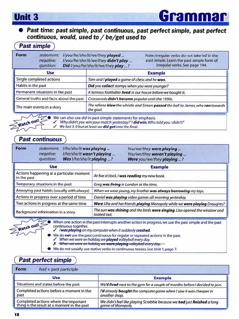 b2-3 Past Tenses. Used To. Would | PDF
