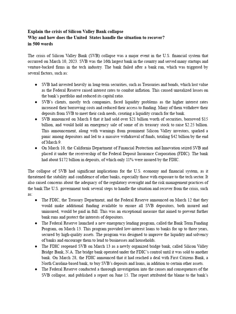 Silicon Valley Bank Collapse Explained | PDF | Banks | Financial Crises