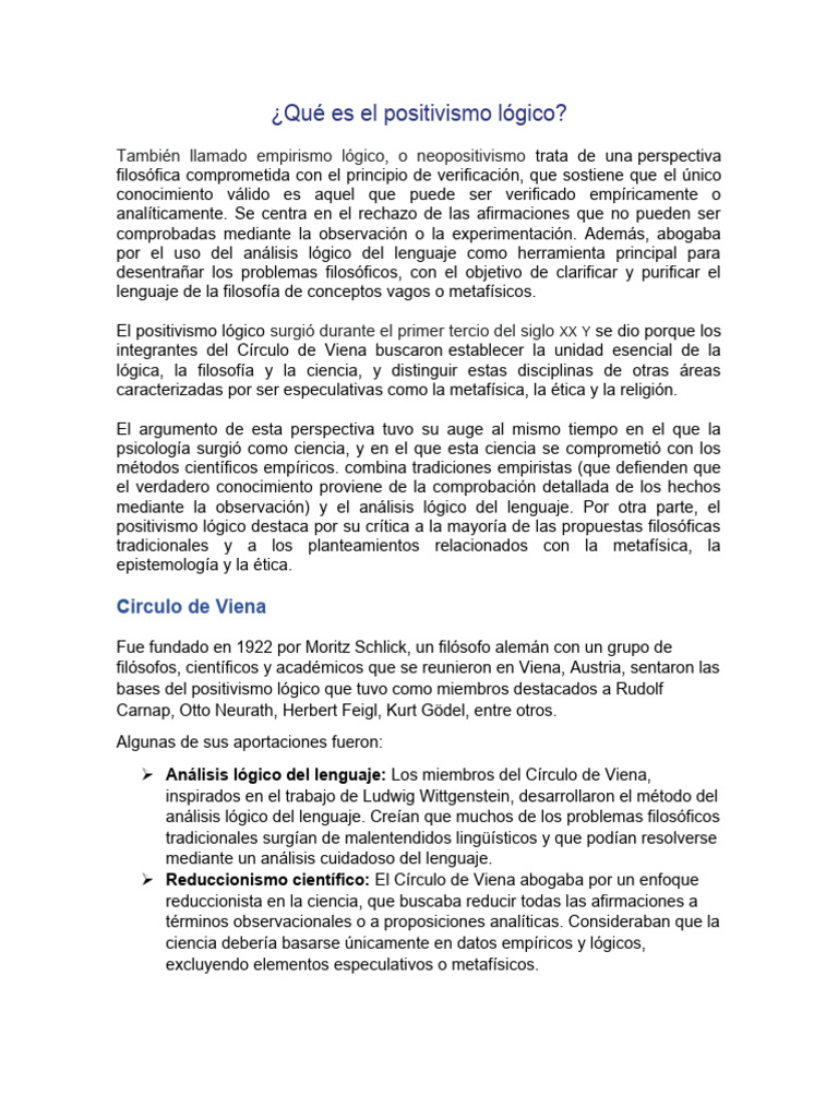 Qué Es El Positivismo Lógico | PDF | Positivismo | Empirismo