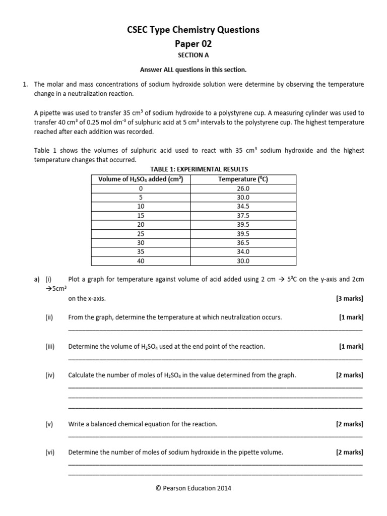 CSEC Type Exam Style Questions 2 Paper 2 | PDF | Chemical Compounds | Redox