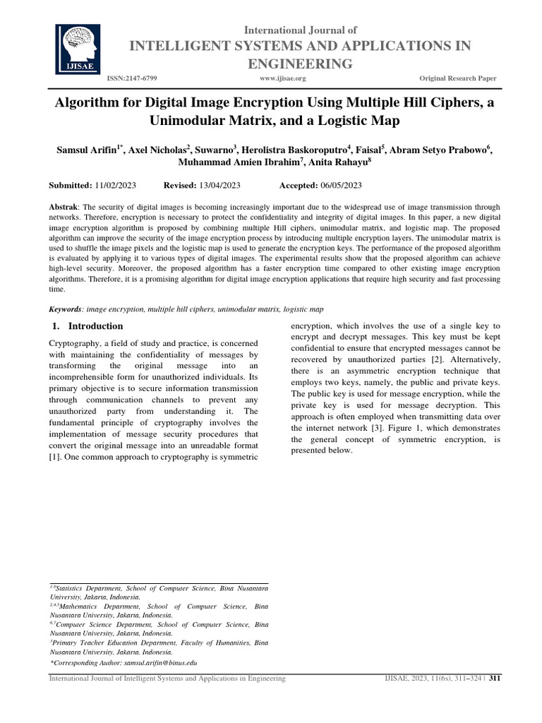Algorithm For Digital Image Encryption Using Multiple Hill Ciphers, A | PDF | Encryption ...