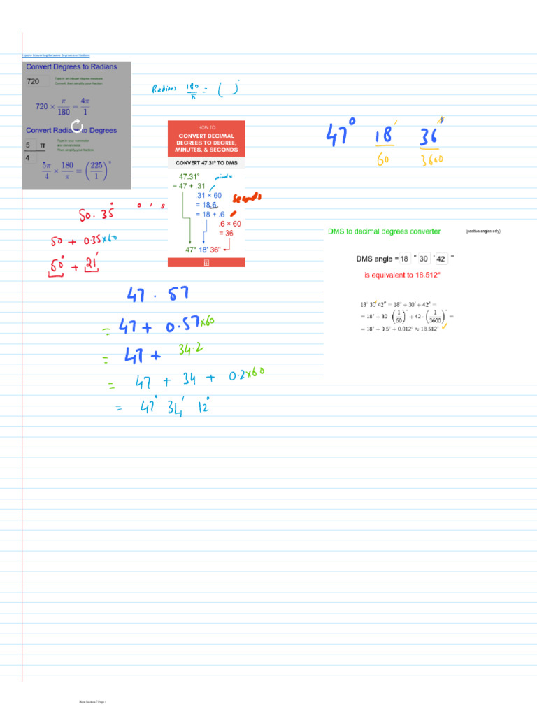 Degrees to Radians Conversion Guide | PDF
