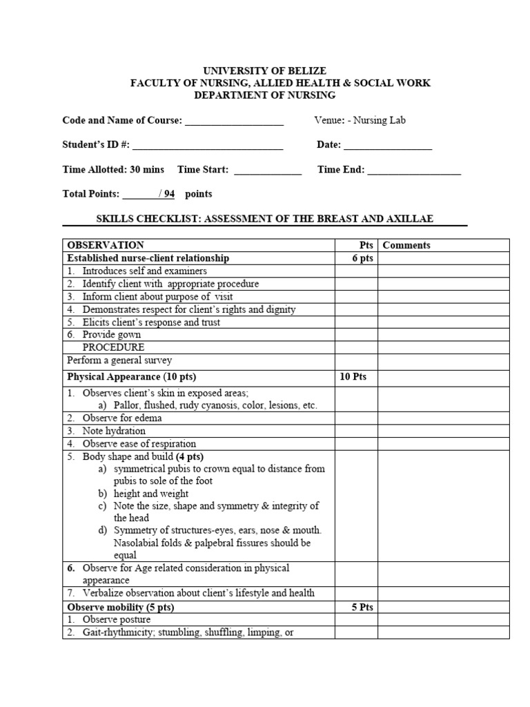 Assessment of The Breast and Axillae | PDF | Breast | Nipple