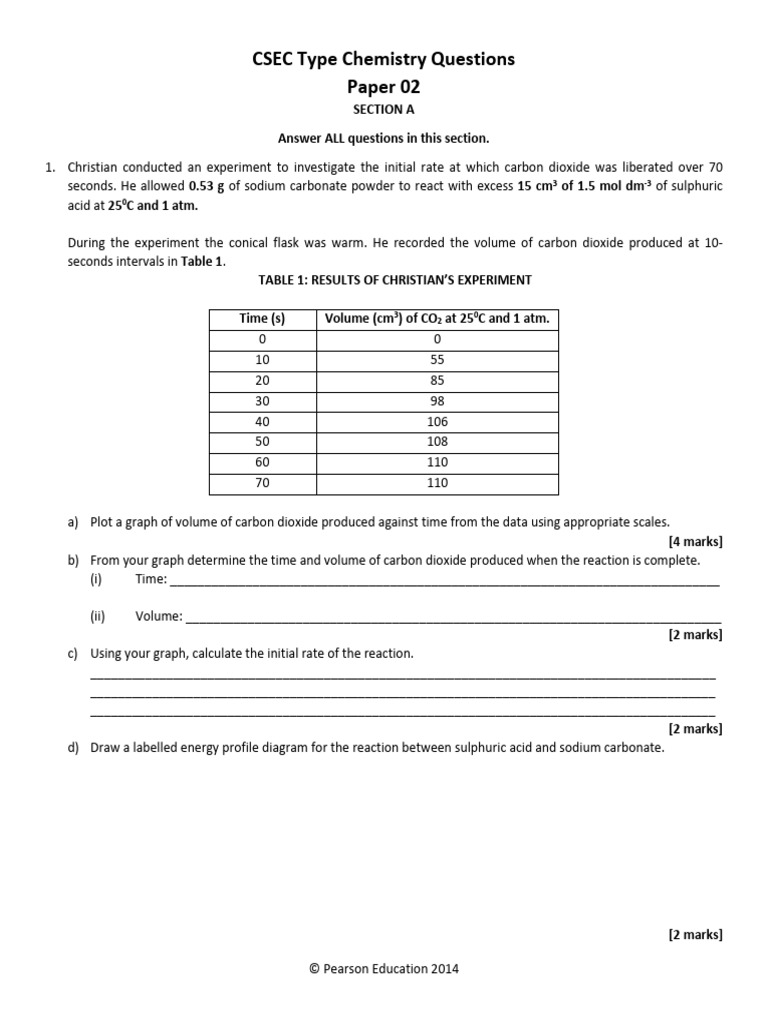 CSEC Type Exam Questions 1 Paper 2 | PDF | Redox | Chemical Reactions