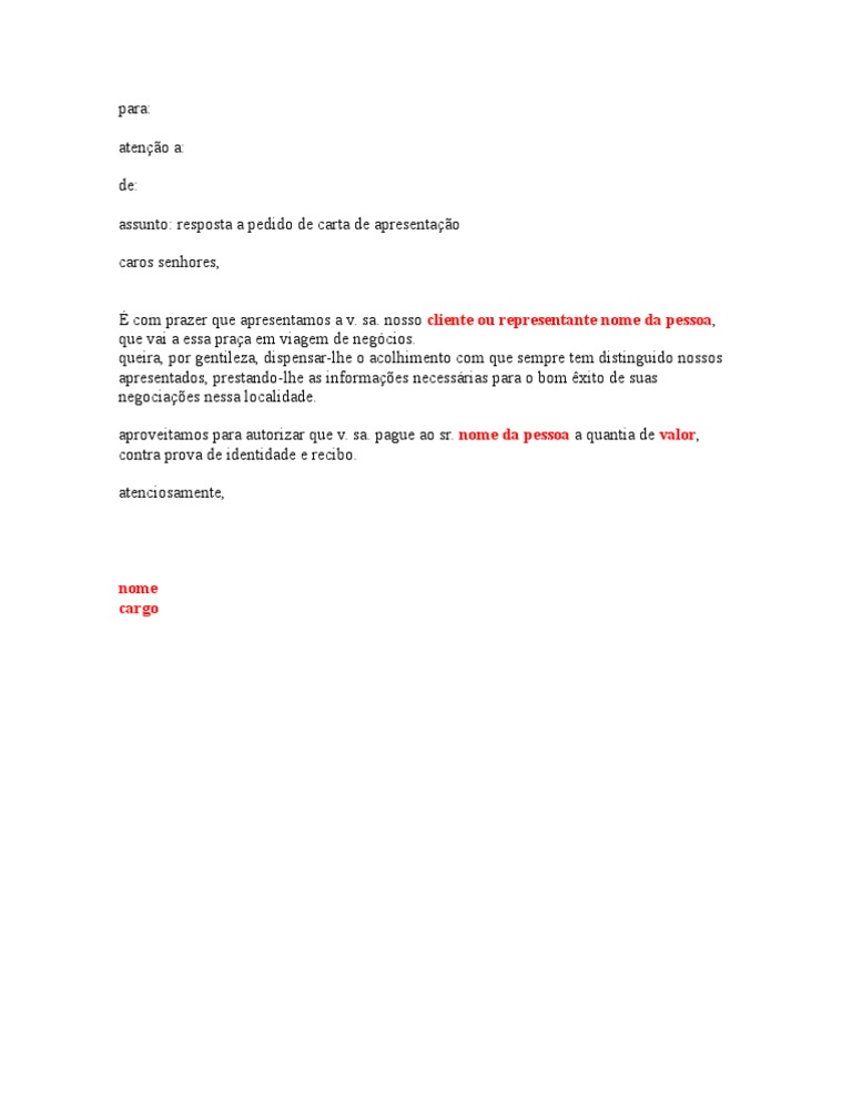 Tst - Modelos de Cartas - Resposta a Pedido de Carta de Apresentação